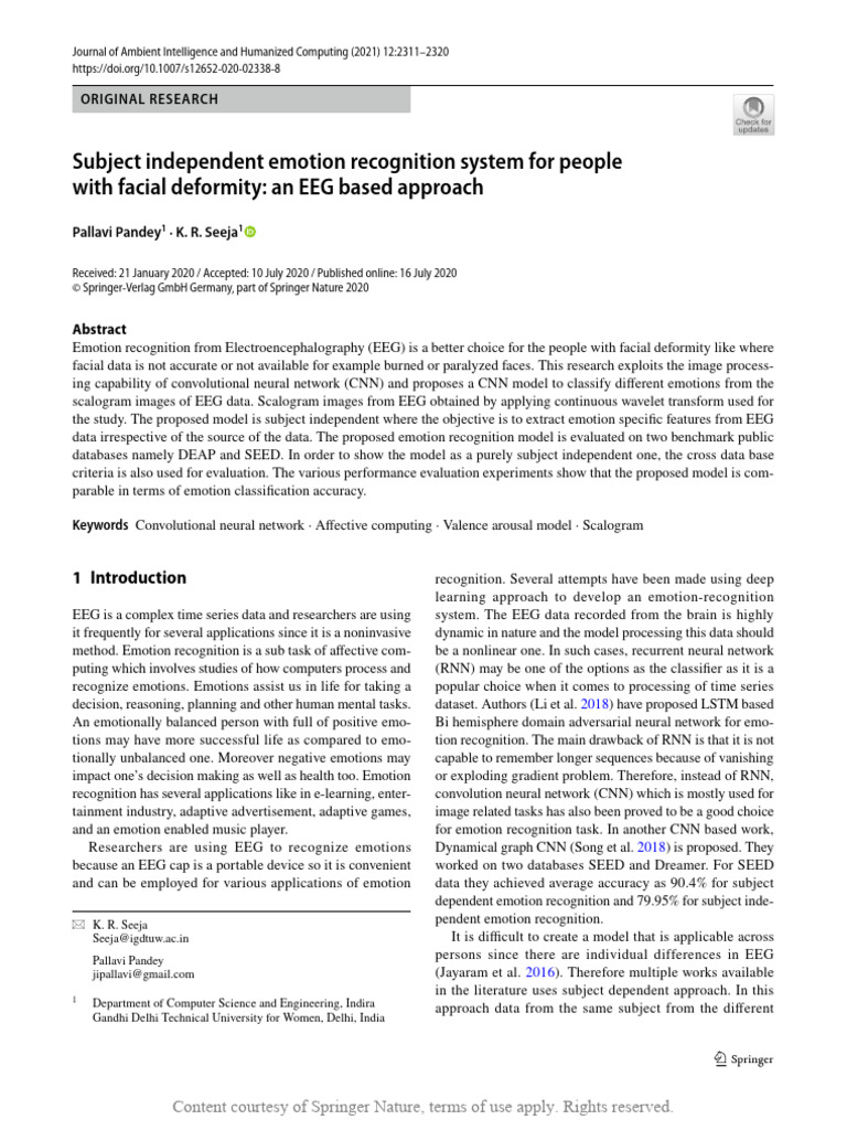Subject Independent Emotion Recognition System For | PDF ...