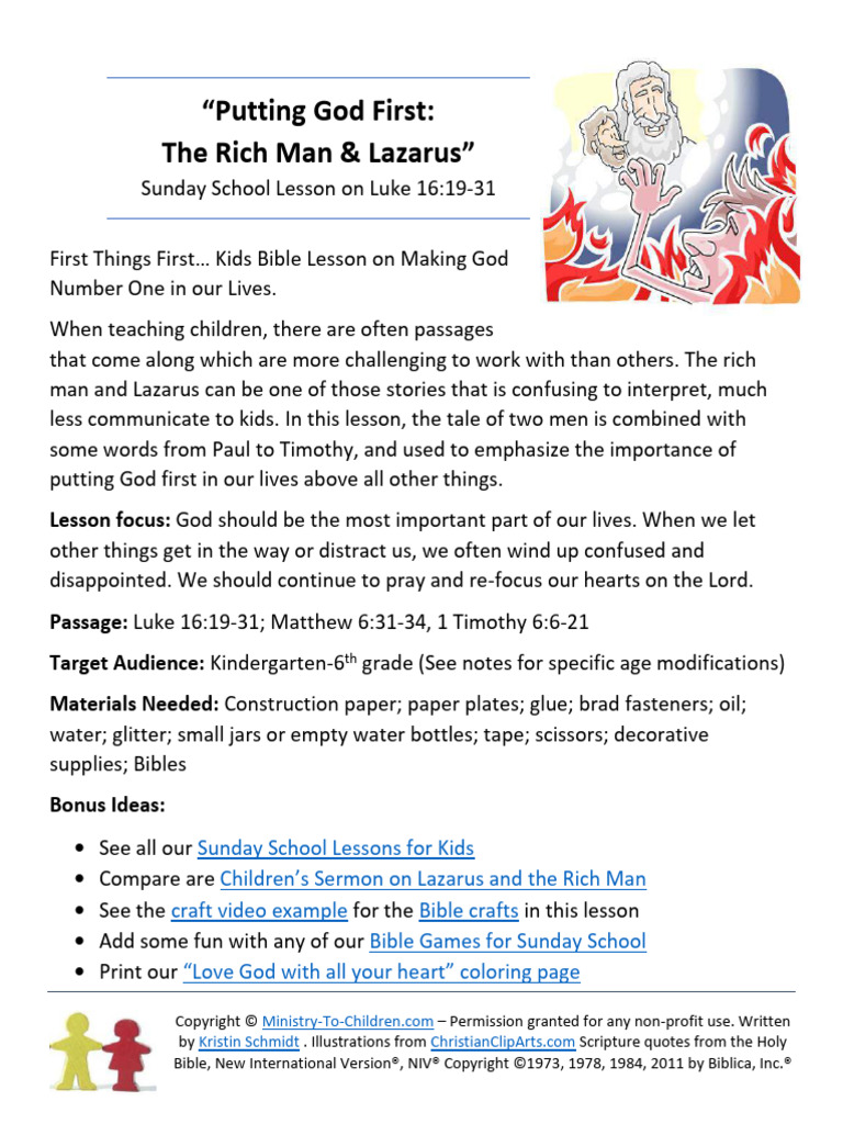 Sunday School Lesson Putting God First Rich Man and Lazarus Merged ...
