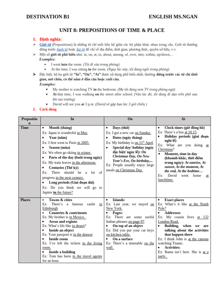 Preposition of Time & Place | PDF