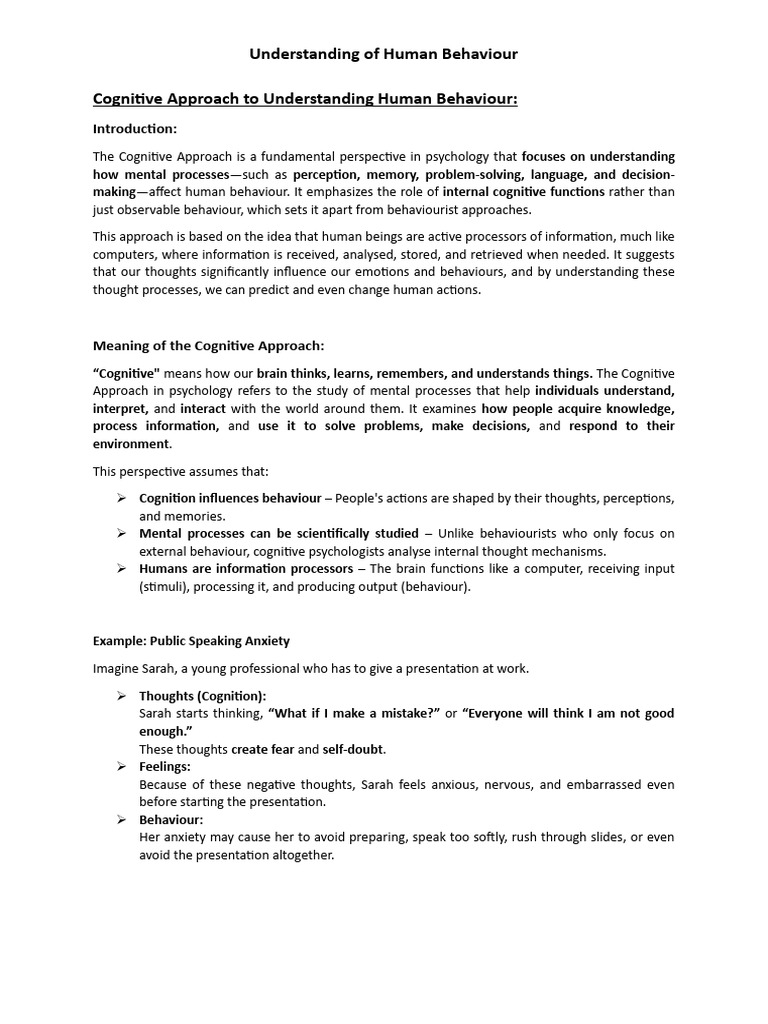 Cognitive Approach To Understanding Human Behavior | PDF | Cognition | Thought