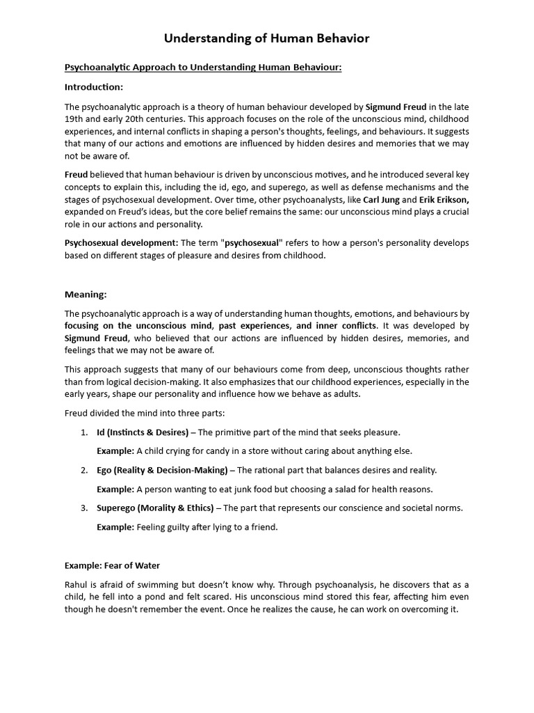 Psychoanalytic Approach To Understanding Human Behavior | PDF | Psychoanalysis | Unconscious Mind