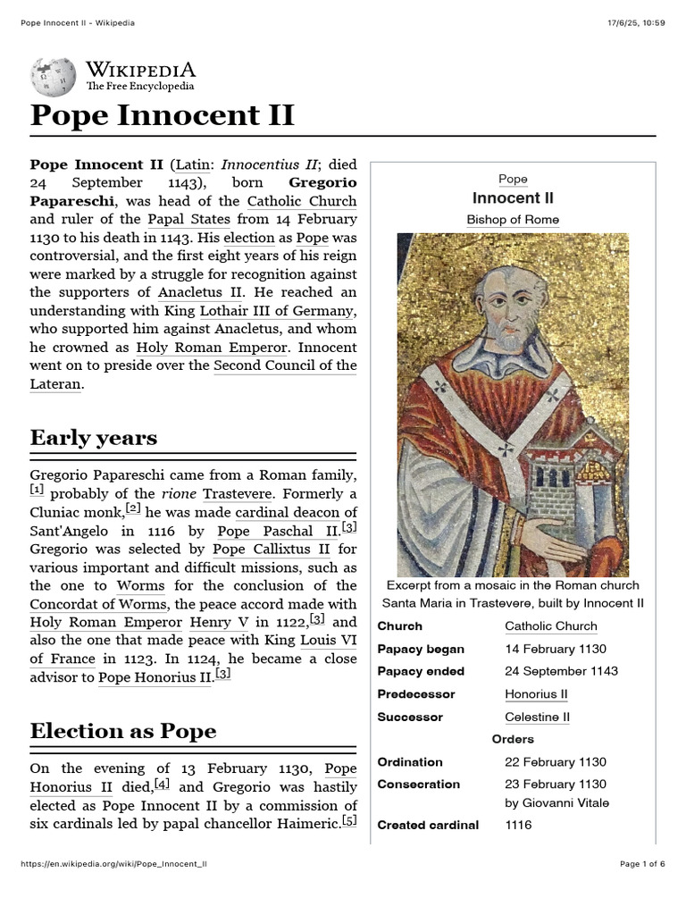 Pope Innocent II: Struggles and Achievements | PDF | Prince Bishoprics ...