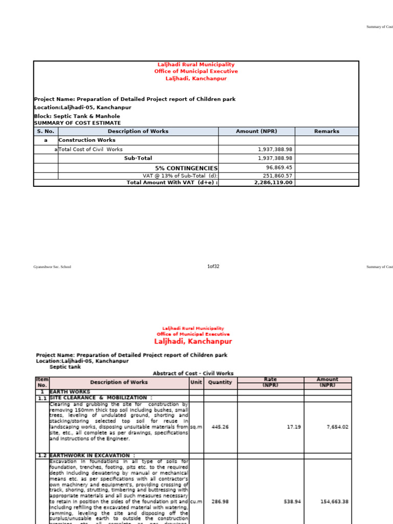 Estimate of Septic Tank | PDF | Concrete | Brick