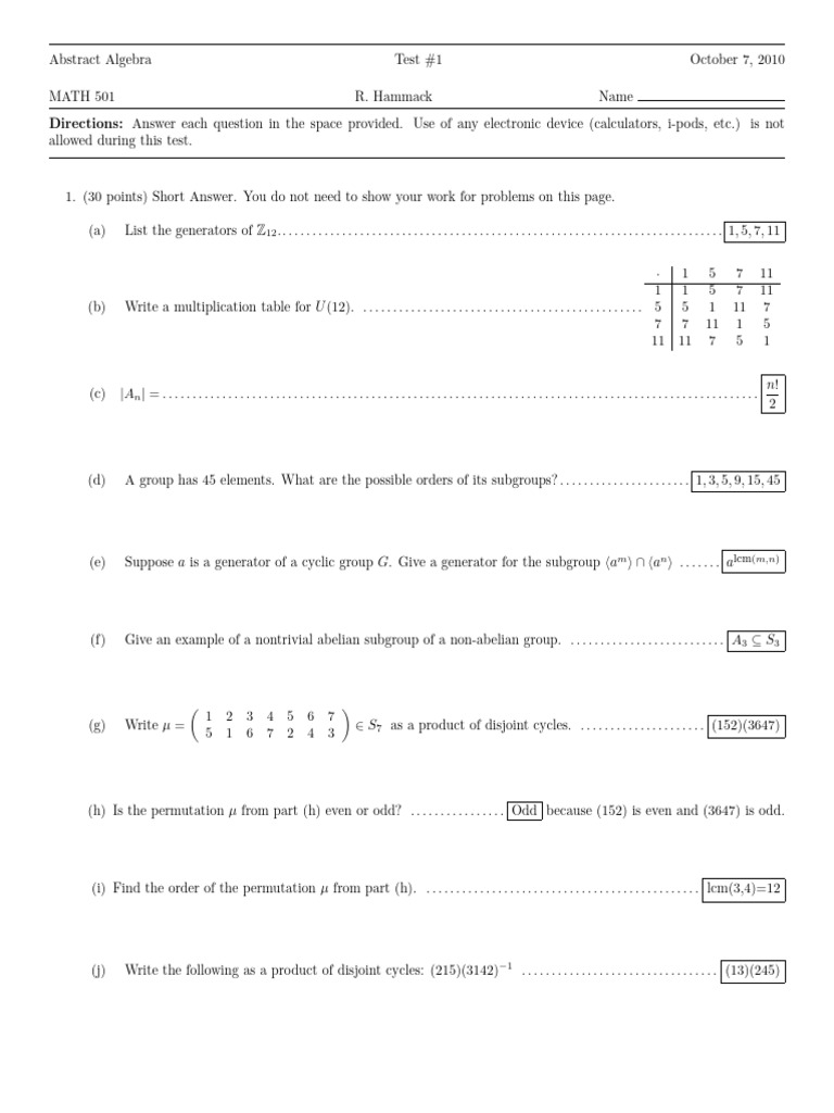 Soln 1 | PDF | Group (Mathematics) | Permutation