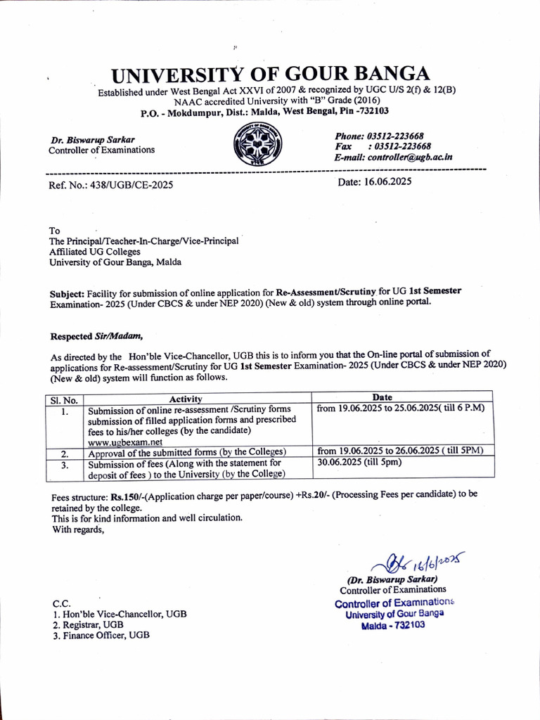 1st Sem Reassessment & Scrutiny Cbcs & Nep (Old & New) | PDF | Higher Education