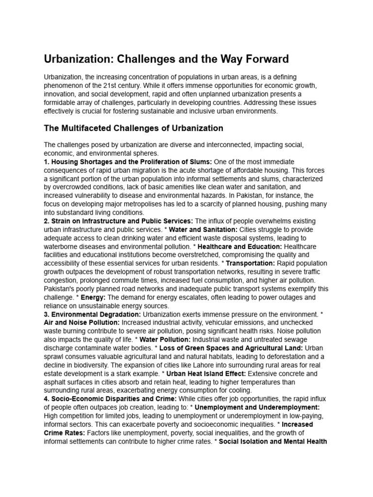 Urbanization Challenges and Way Forward Complete C... | PDF ...