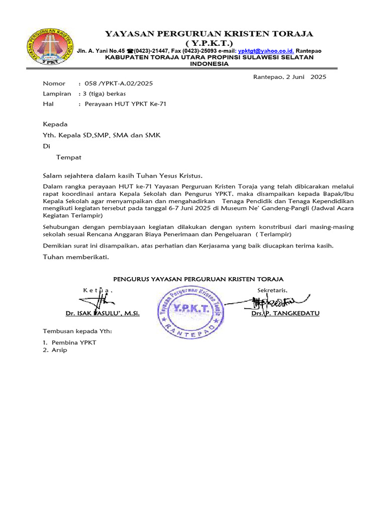 Perayaan HUT YPKT Ke-71 di Toraja | PDF