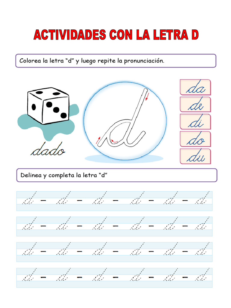 Fichas de Trabajo para la Letra D | PDF