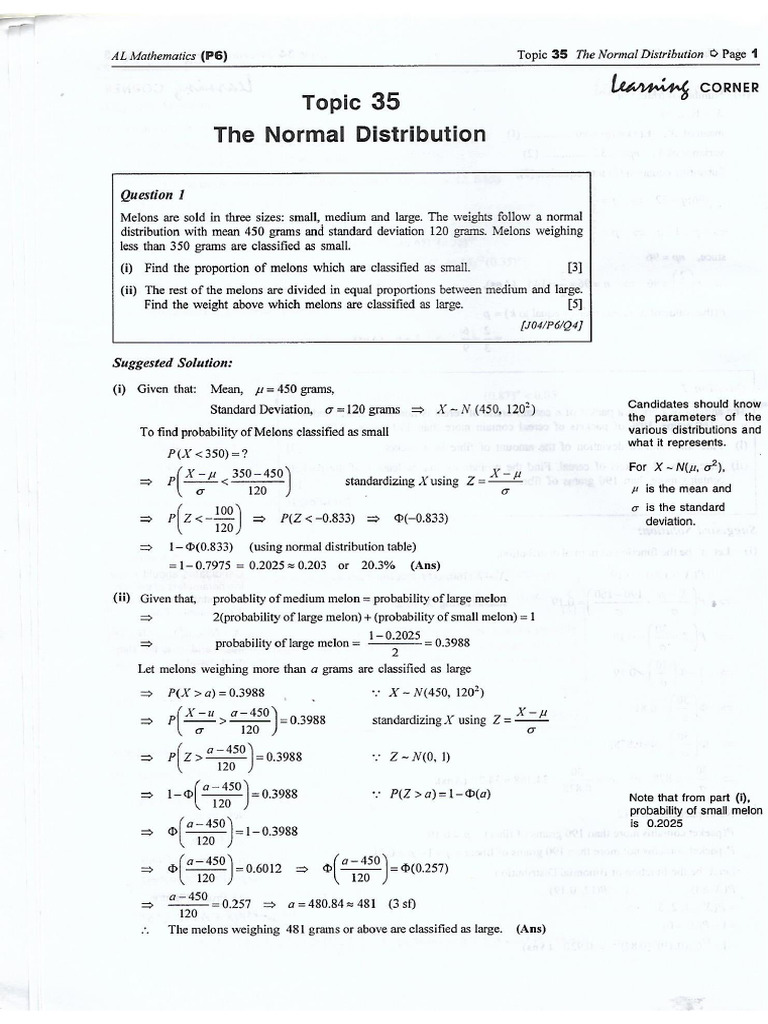 Topic 35 Normal Distribution (Questions and Solutions) | PDF