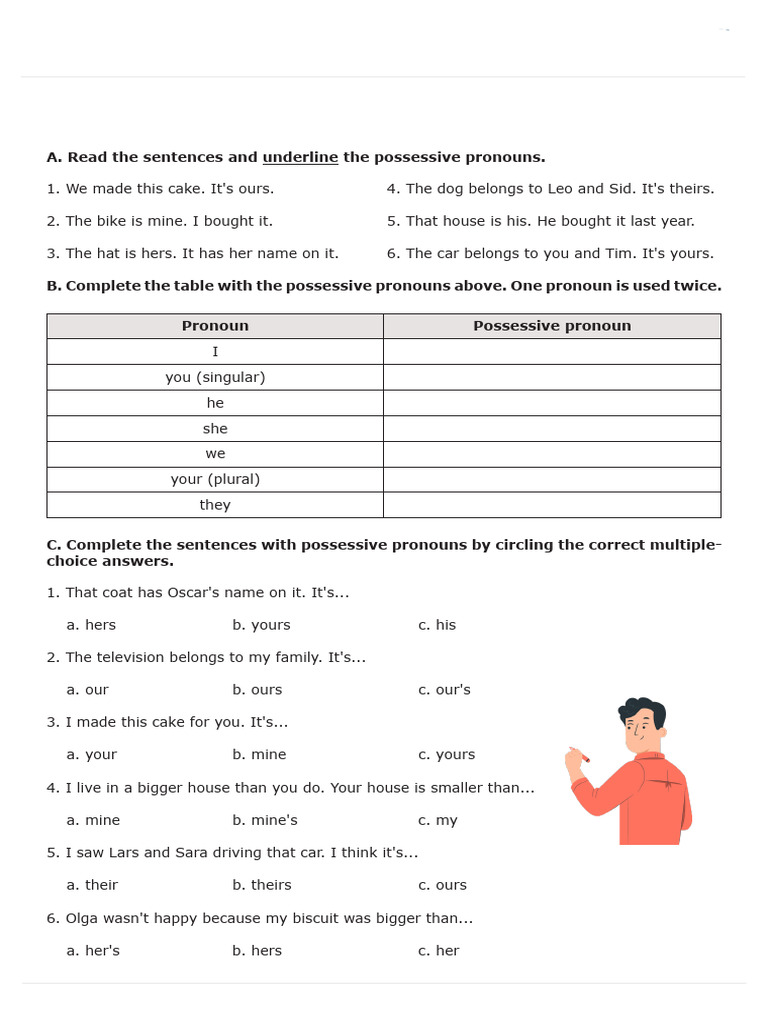 Possessive Pronouns Worksheet | PDF | Pronoun | Languages
