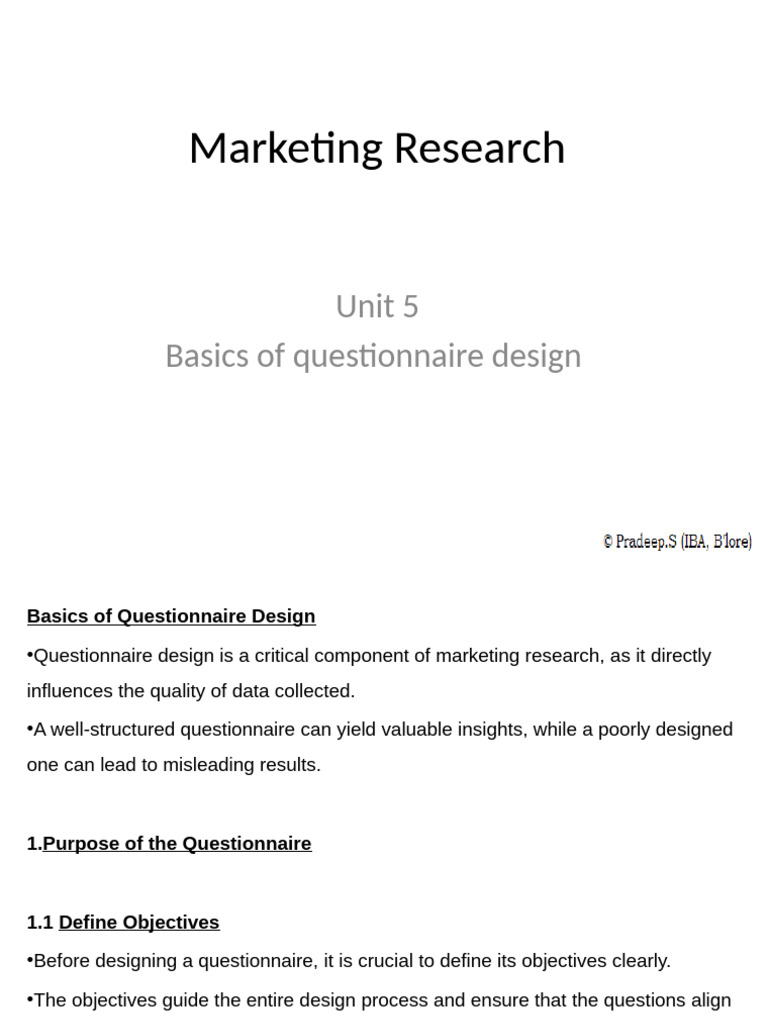 Unit 5 - Basics of Questionnaire Design | PDF | Survey Methodology | Questionnaire