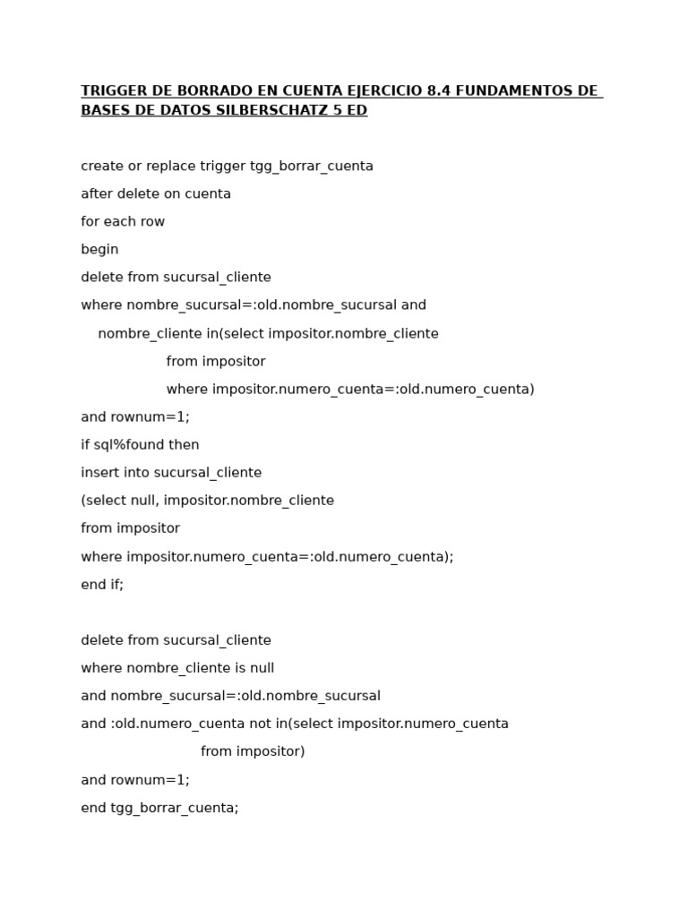 Trigger de Borrado en Cuenta | PDF