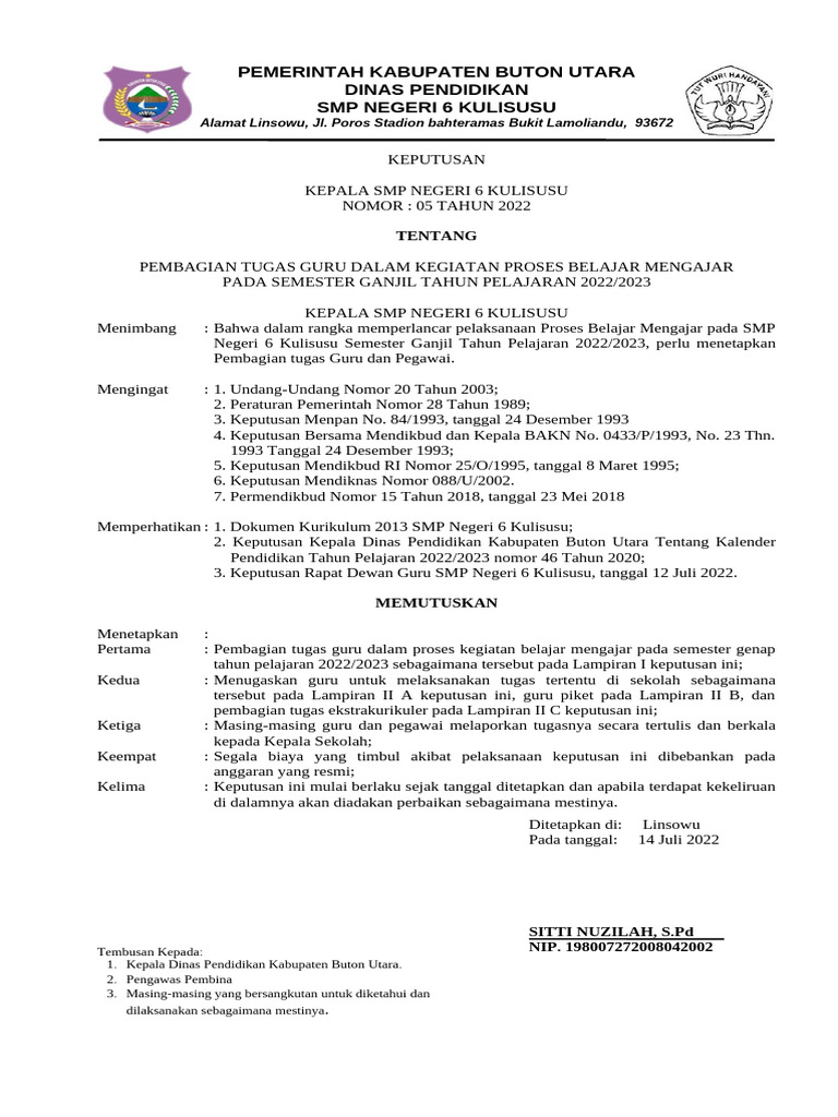 SK Pembagian Tugas 2022 - 2023 Ganjil - Copy1 | PDF