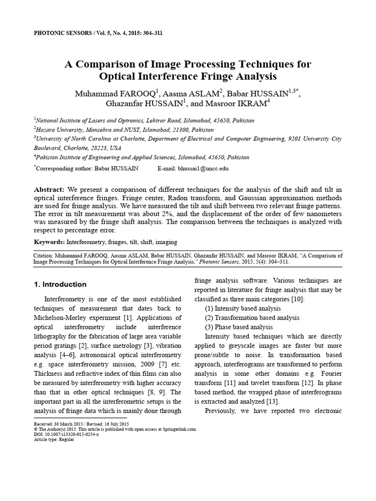 14 - A Comparison of Image Processing Techniques For Optical Interference Fringe Analysis | PDF ...