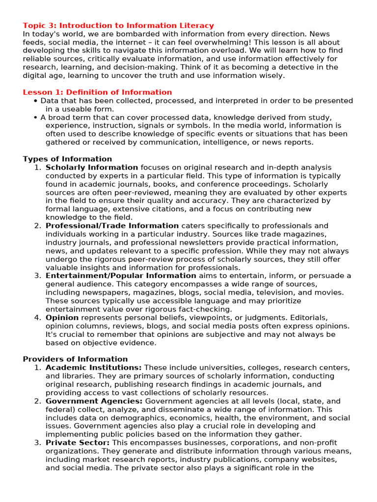 Topic 3 - Introduction To Information Literacy | PDF | Information ...
