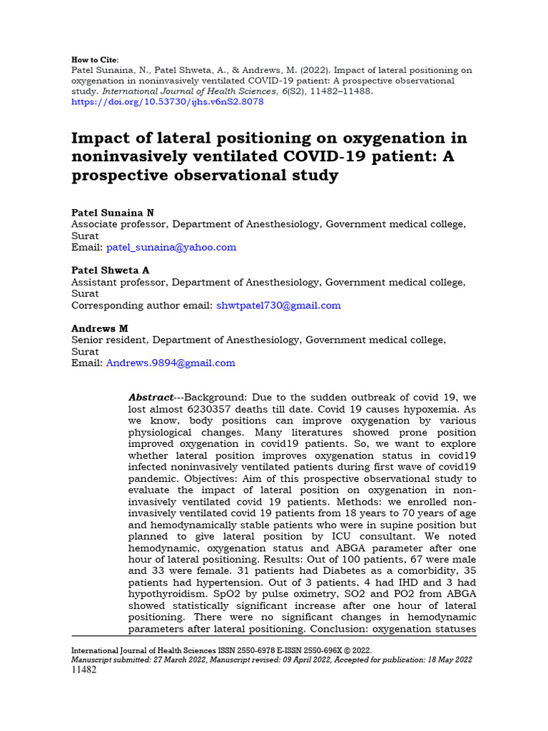 Impact of Lateral Positioning On Oxygena 0da44ebb | PDF | Intensive ...
