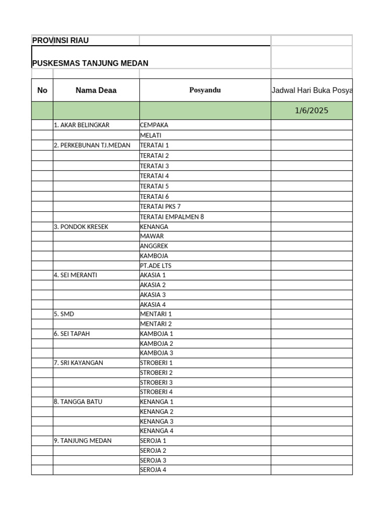 Form Jadwal Posyandu Juni 2025 PKM TJ - Medan | PDF