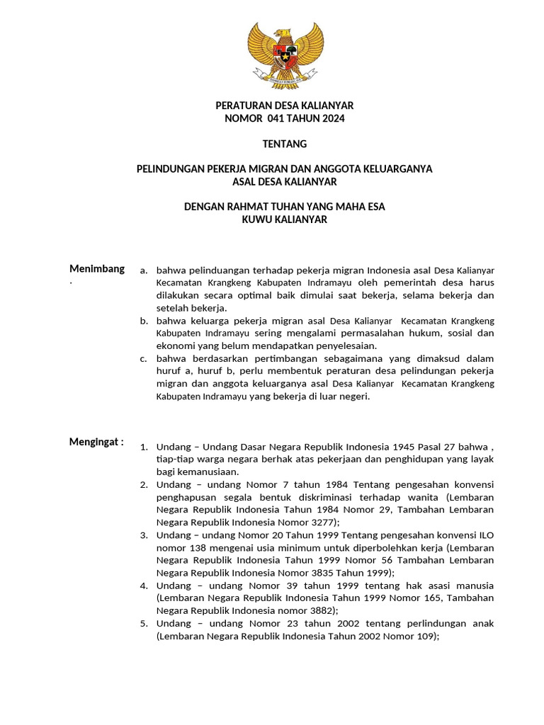 Perlindungan Pekerja Migran Kalianyar | PDF