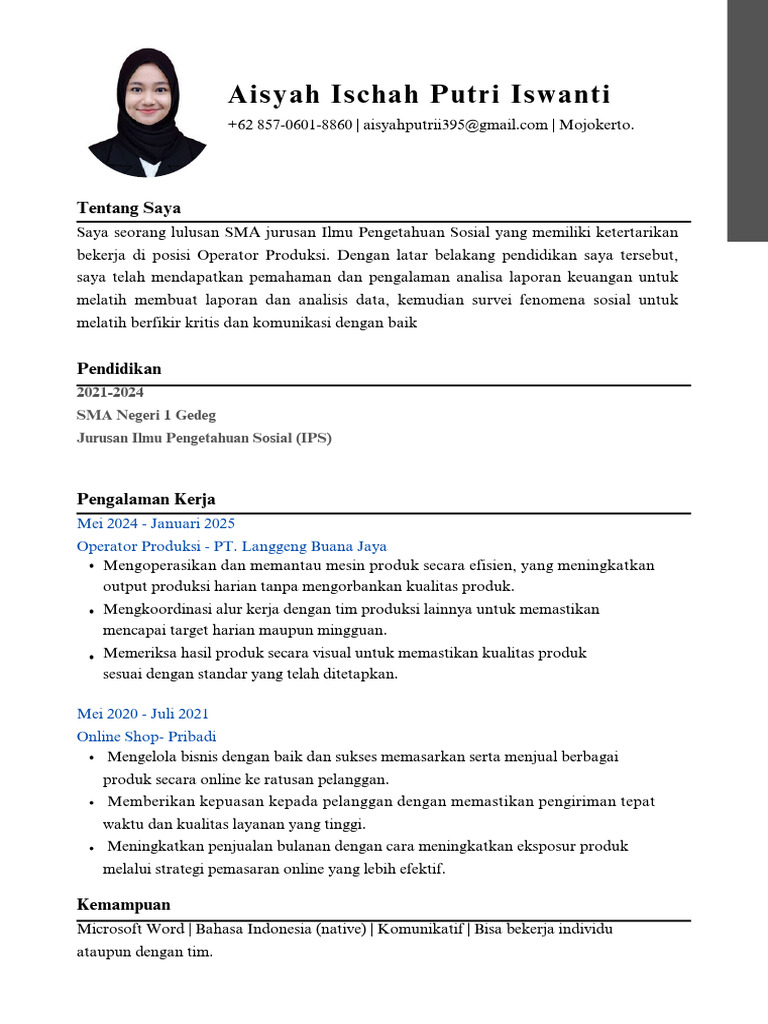 CV Aisyah Produksi PDF | PDF