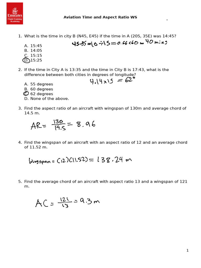 Aviation Time and Aspect Ratio WS Ali Alkhaaldi | PDF