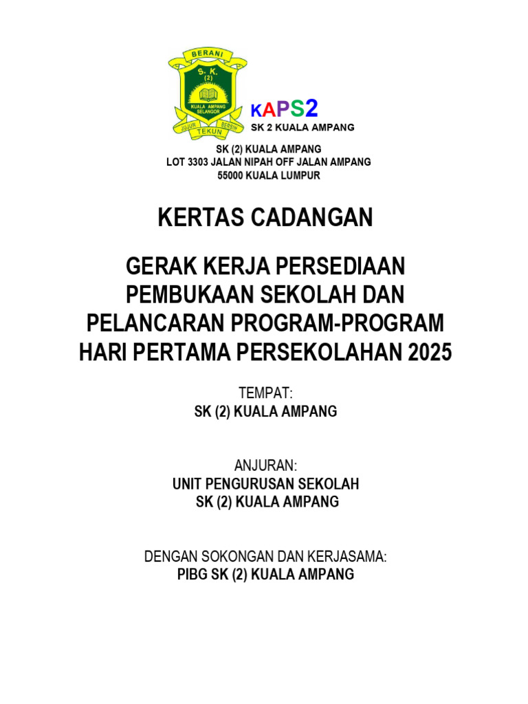 Gerak Kerja Persediaan Pembukaan Sekolah Dan Pelancaran Program-Program Minggu Pertama ...