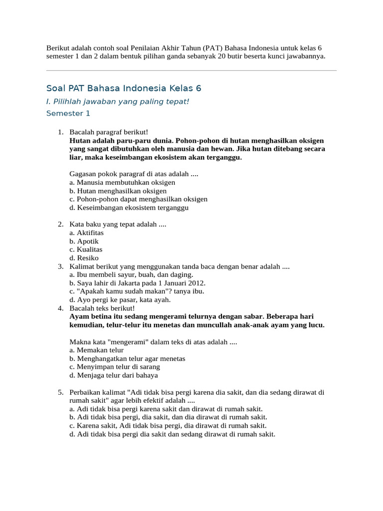 Soal PG Pat 6 | PDF