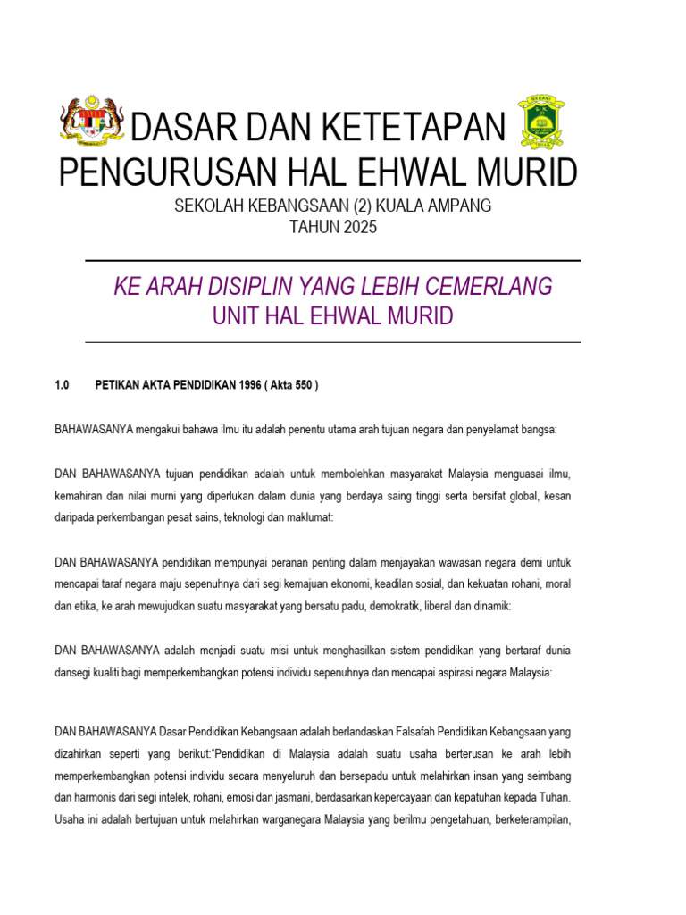 Pengurusan Hal Ehwal Murid 2025 | PDF