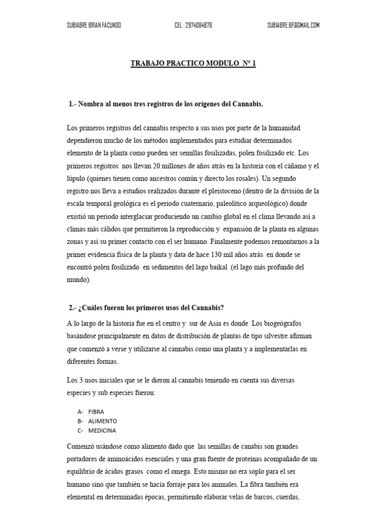 TP Modulo N°1 Subiabre Brian Facundo | PDF | Cannabis (Droga) | Cáñamo