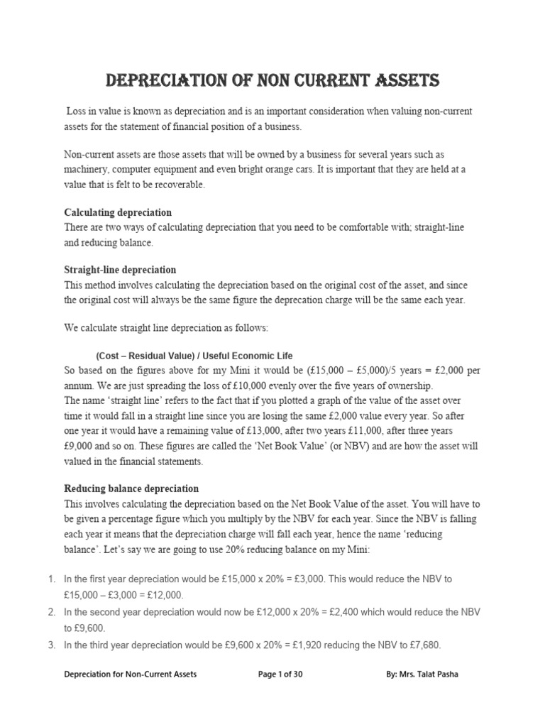 Depreciation For Non Current Assets | PDF | Book Value | Depreciation