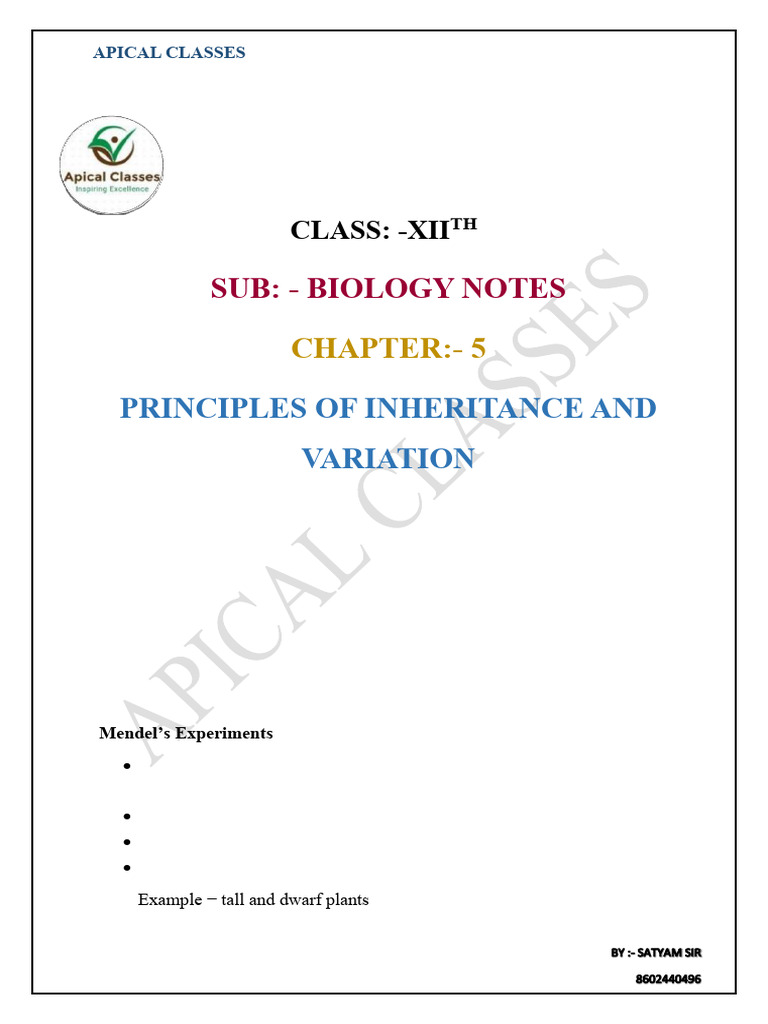 CLASS 12TH Biology Chapter 5 | PDF | Dominance (Genetics) | Genotype