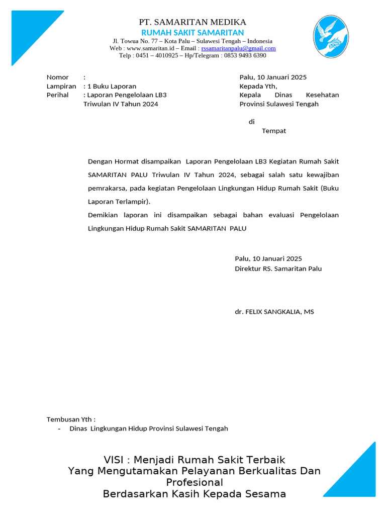 Surat Pengantar Laporan LB3 Dinkes Prov | PDF