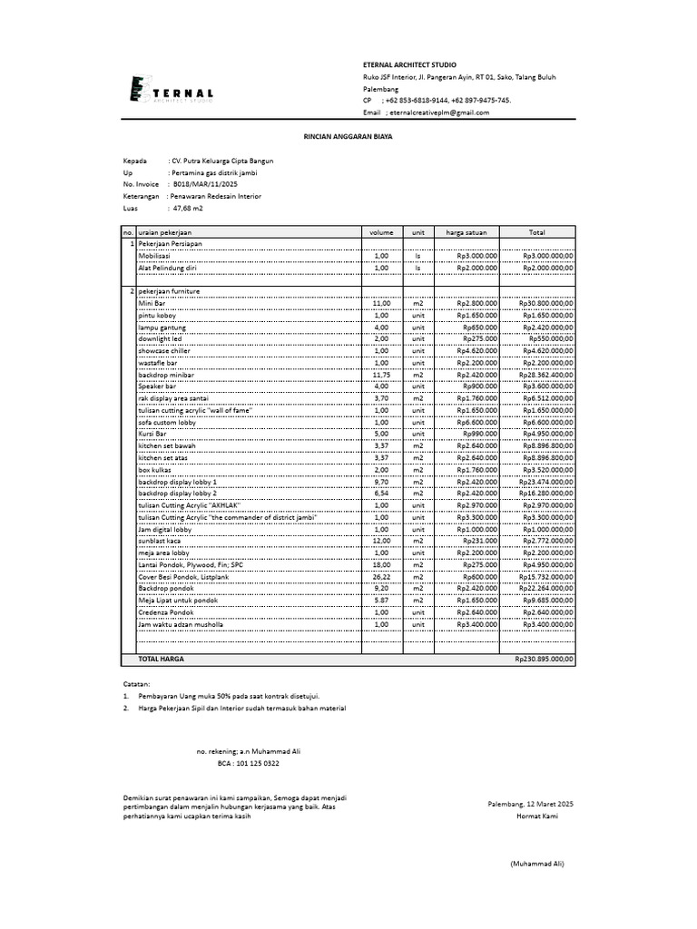 RAB - Pertamina Gas Distrik Jambi | PDF