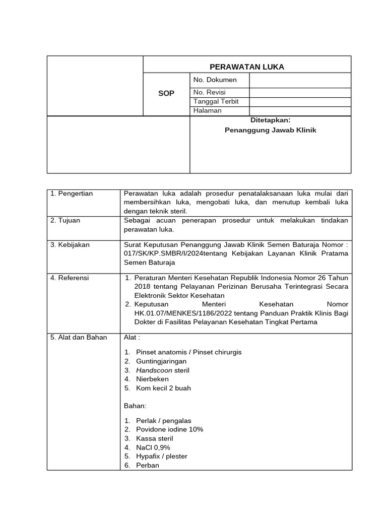 SOP Perawatan Luka Klinik | PDF