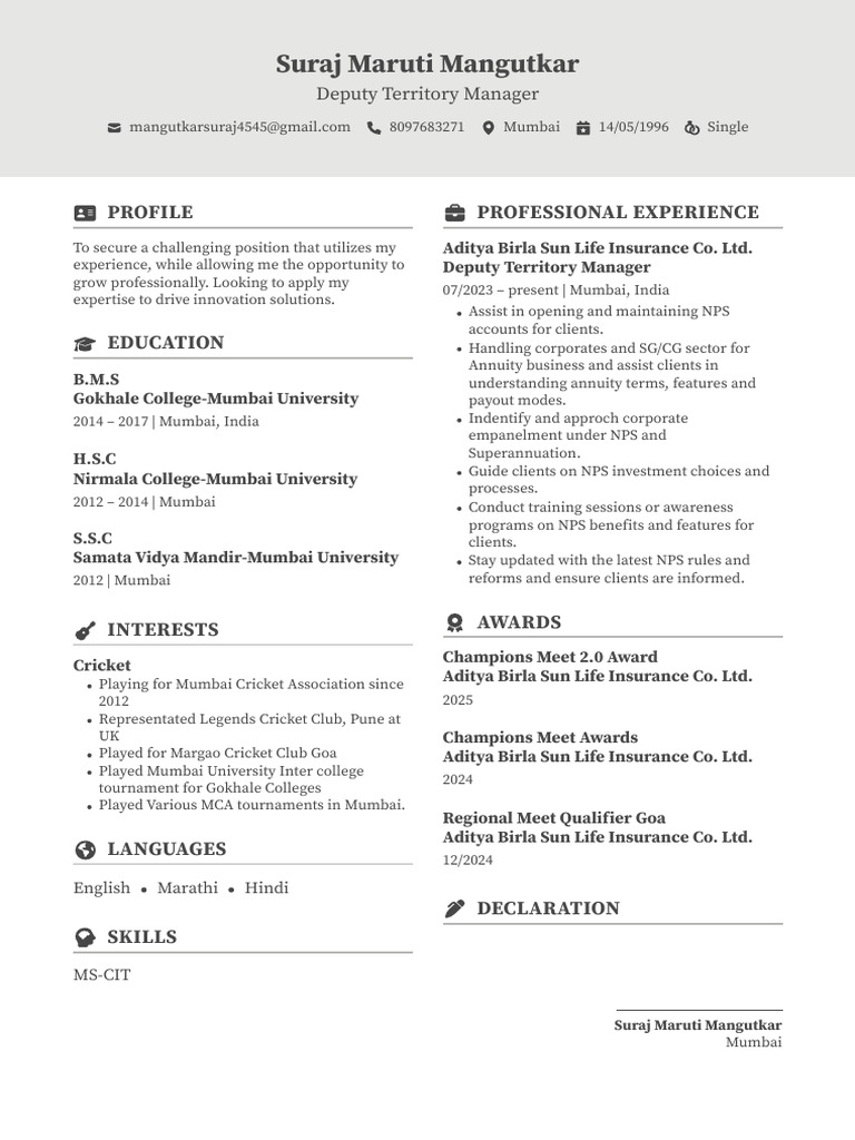 Suraj Maruti Mangutkar FlowCV Resume 20250610 | PDF | Personal Finance | Financial Services