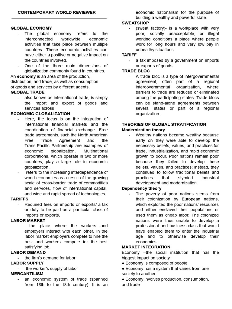 Contemporary World Reviewer | PDF | Labour Economics | Globalization