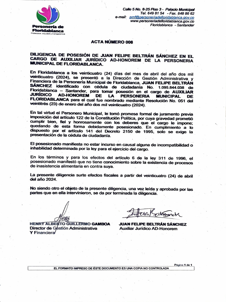 Acta de Posesion | PDF