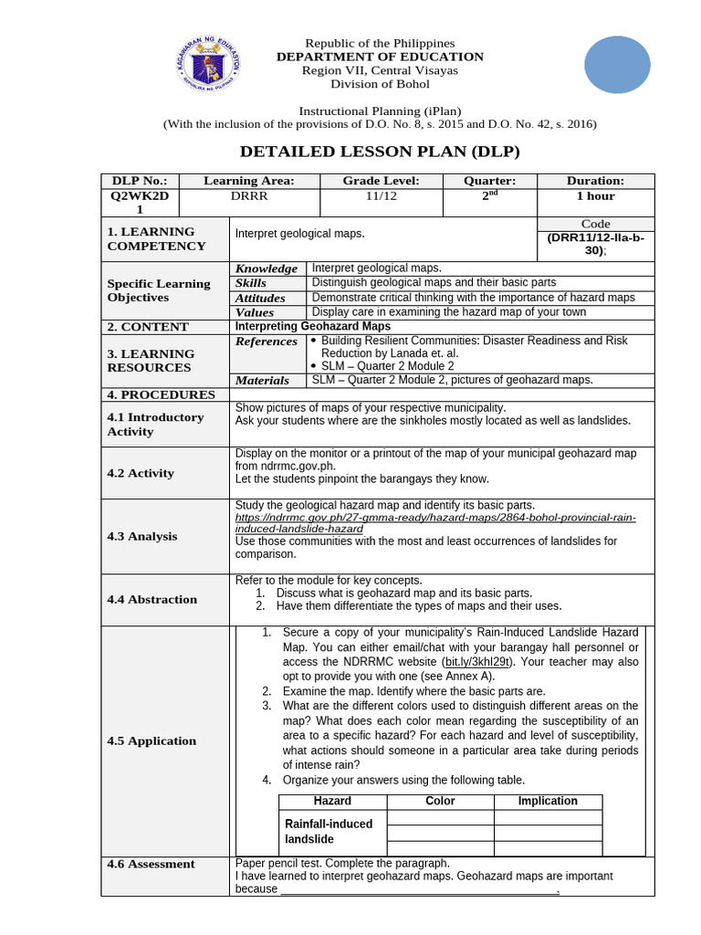 PLP DRRR Q2 WK2 Day1 | PDF | Lesson Plan | Learning