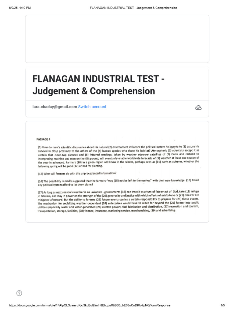 Flanagan Industrial Test - Judgement & Comprehension 4 | PDF | Weather ...