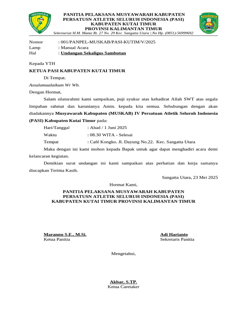 Undangan MUSKAB IV PASI Kutai Timur | PDF