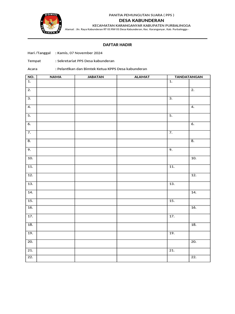 Daftar Hadir Acara PPS Kabunderan | PDF