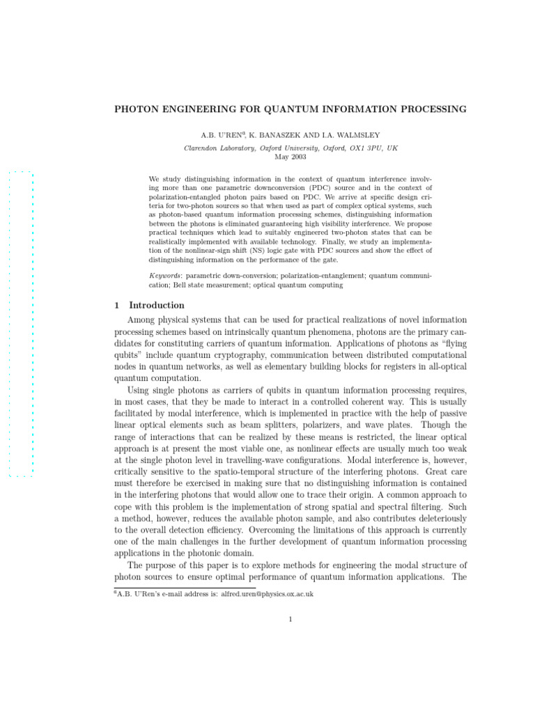 Photon Engineering For Quantum Information Processin | PDF | Nonlinear ...
