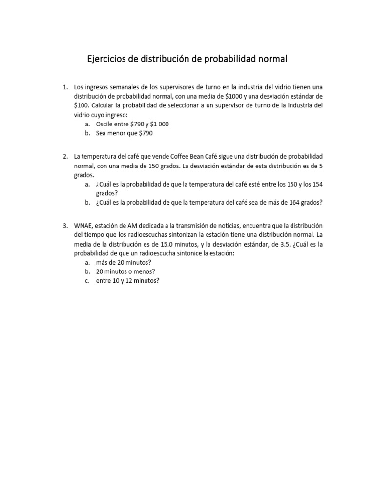 Ejercicios de Distribución de Probabilidad Normal | PDF