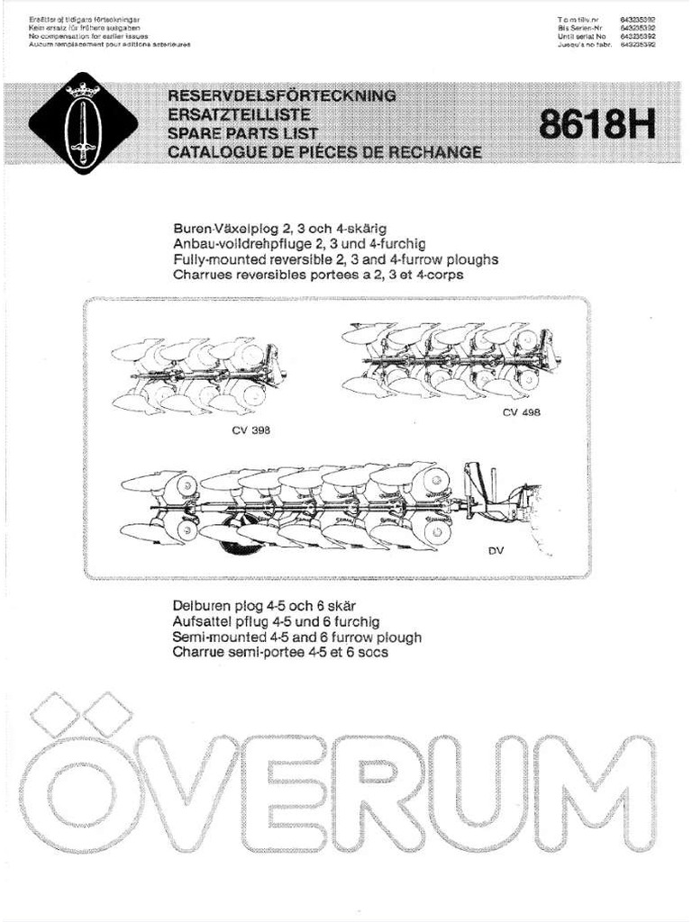 Overum CV 498 H - Katalog Części | PDF