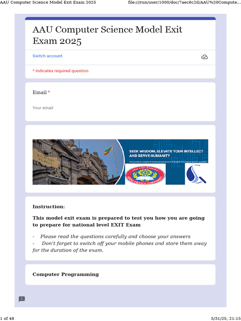 AAU Computer Science Model Exit Exam 2025 | PDF | Process (Computing) | Scheduling (Computing)