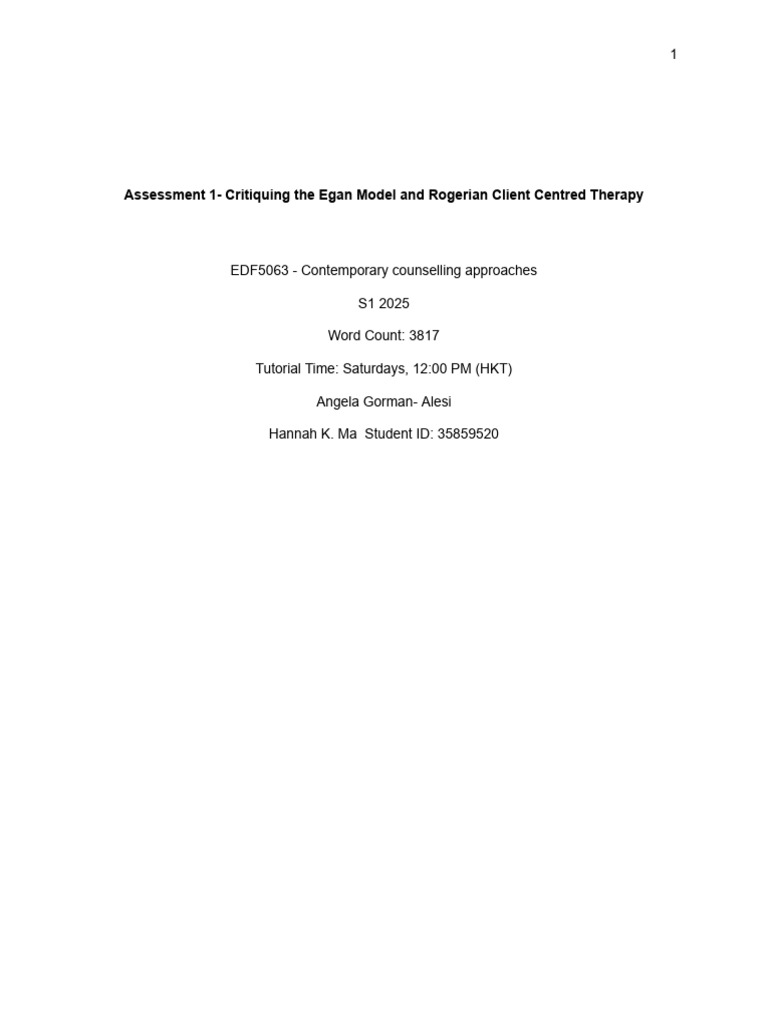 Egan's Model vs. Rogerian Therapy Analysis | PDF | Mental Health ...