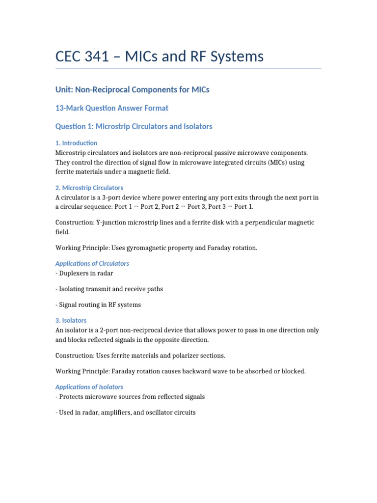 MICs Unit4 Circulators Isolators 13marks | PDF