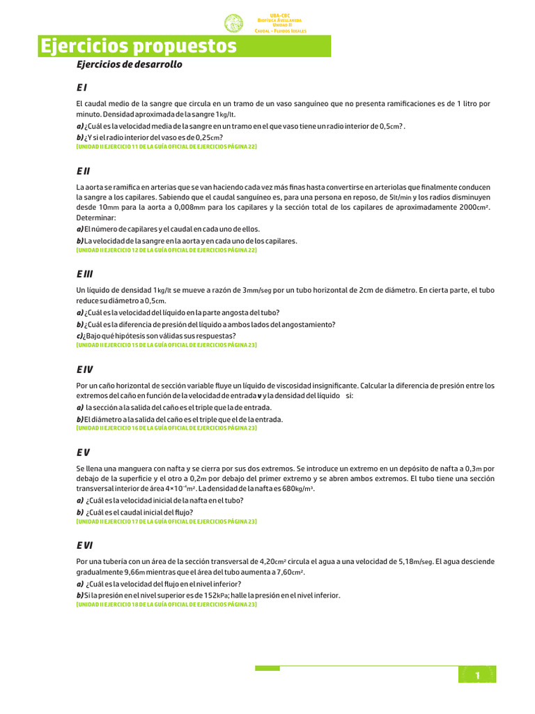 (Hidrodinámica) Ejercicios Propuestos | PDF | Sangre | Líquidos