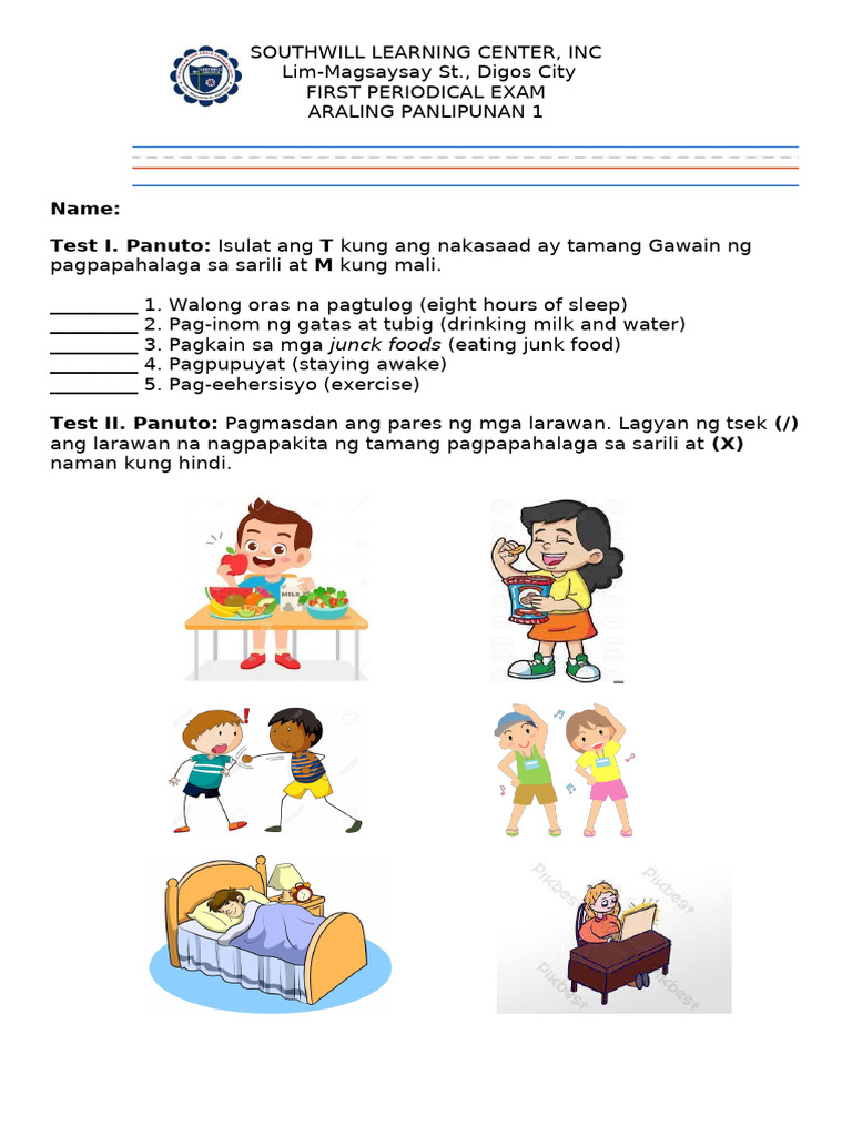 Grade 1 First Periodical Exam | PDF