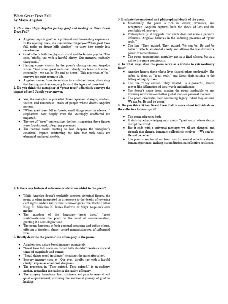 When Great Trees Fall - by Maya Angelou | PDF