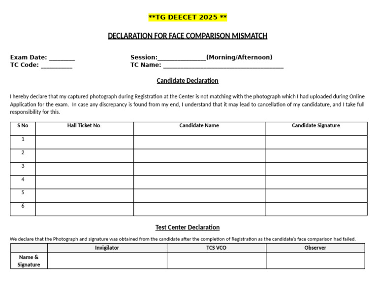 06 - Face Comparison Mismatch Form | PDF
